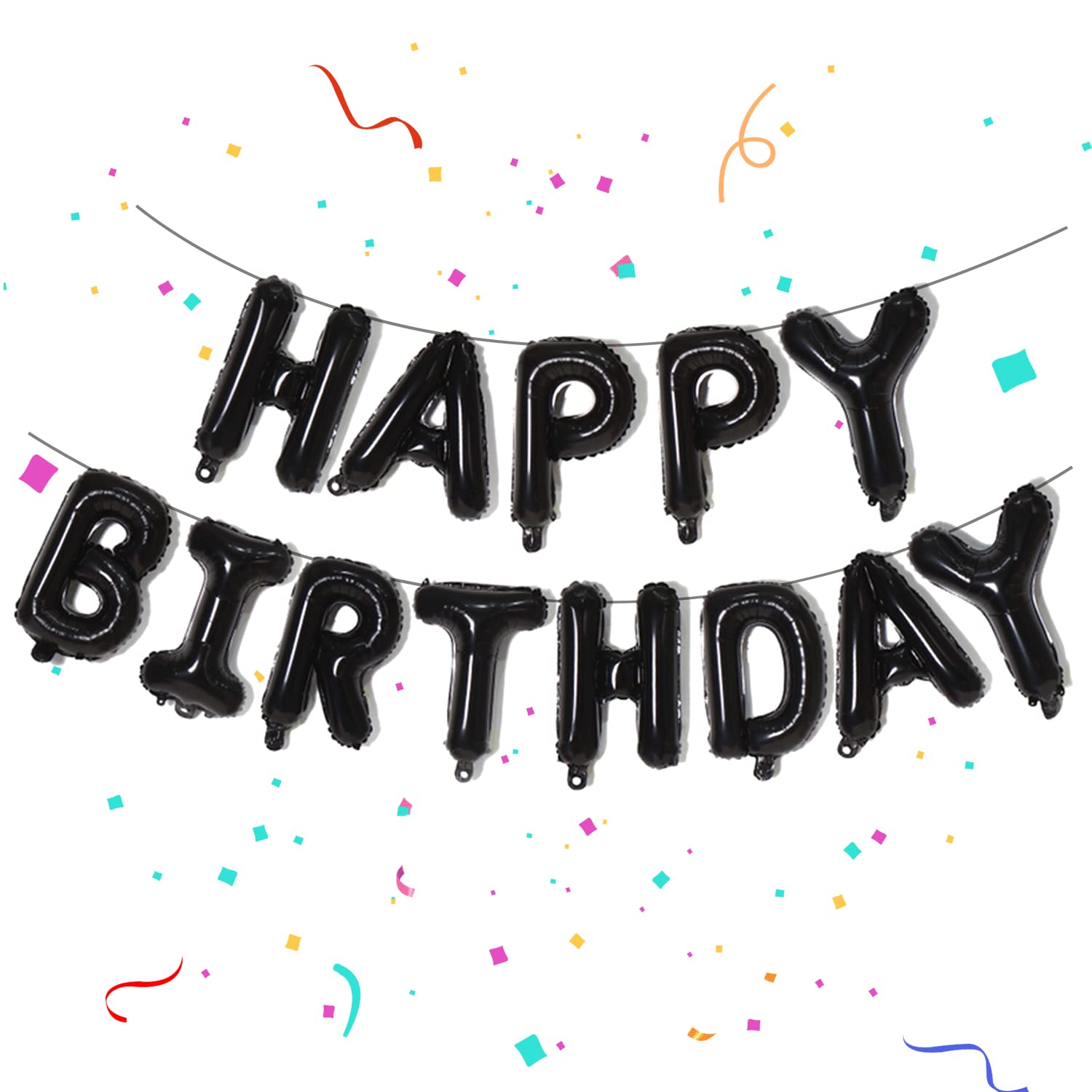 FUNTOOB Black Happy Birthday Balloons Banner Happy Birthday Sign Letter Balloons 16 Inch Happy Birthday Balloon for Boys Girls Adults Happy Birthday Foil Balloons Happy Birthday Decorations