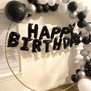 FUNTOOB Black Happy Birthday Balloons Banner Happy Birthday Sign Letter Balloons 16 Inch Happy Birthday Balloon for Boys Girls Adults Happy Birthday Foil Balloons Happy Birthday Decorations