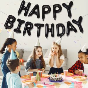 FUNTOOB Black Happy Birthday Balloons Banner Happy Birthday Sign Letter Balloons 16 Inch Happy Birthday Balloon for Boys Girls Adults Happy Birthday Foil Balloons Happy Birthday Decorations