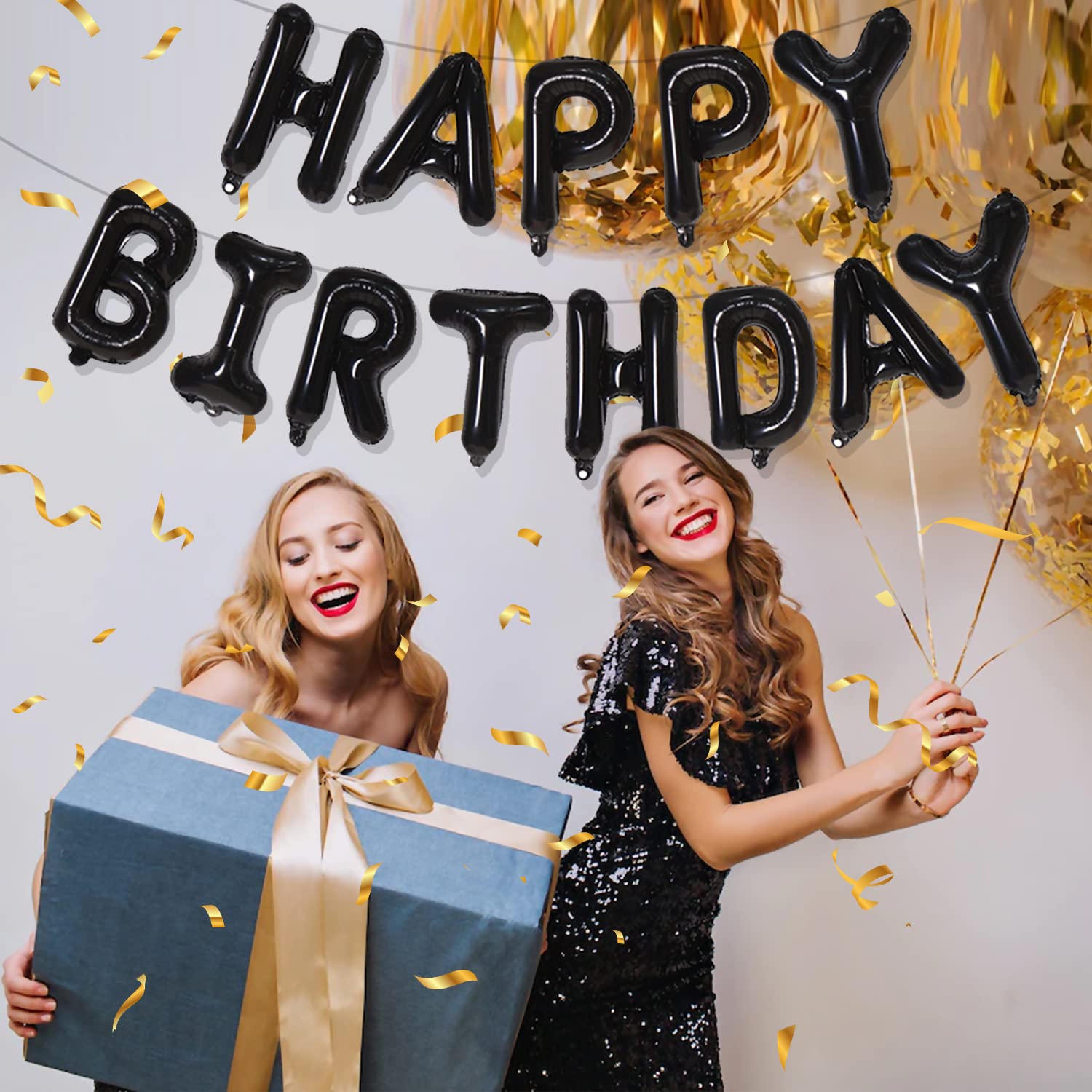 FUNTOOB Black Happy Birthday Balloons Banner Happy Birthday Sign Letter Balloons 16 Inch Happy Birthday Balloon for Boys Girls Adults Happy Birthday Foil Balloons Happy Birthday Decorations