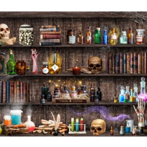 Funnytree 82" x 59" Mad Scientist Laboratory Backdrop for Kids Boy Halloween Spooktakular Creepy Skull Poison Apothecary Witch Kitchen Birthday Baby Shower Party Supplies Decorations Banner Background