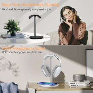 Headphone Stand with Wireless Charger, Gaming Headset Holder Hanger Rack 2 IN 1 Wireless Charging Station Dock for iPhone 15/14/13/12/11 Series, Samsung, AirPods Pro/3/2 and Desk All Headphones, White