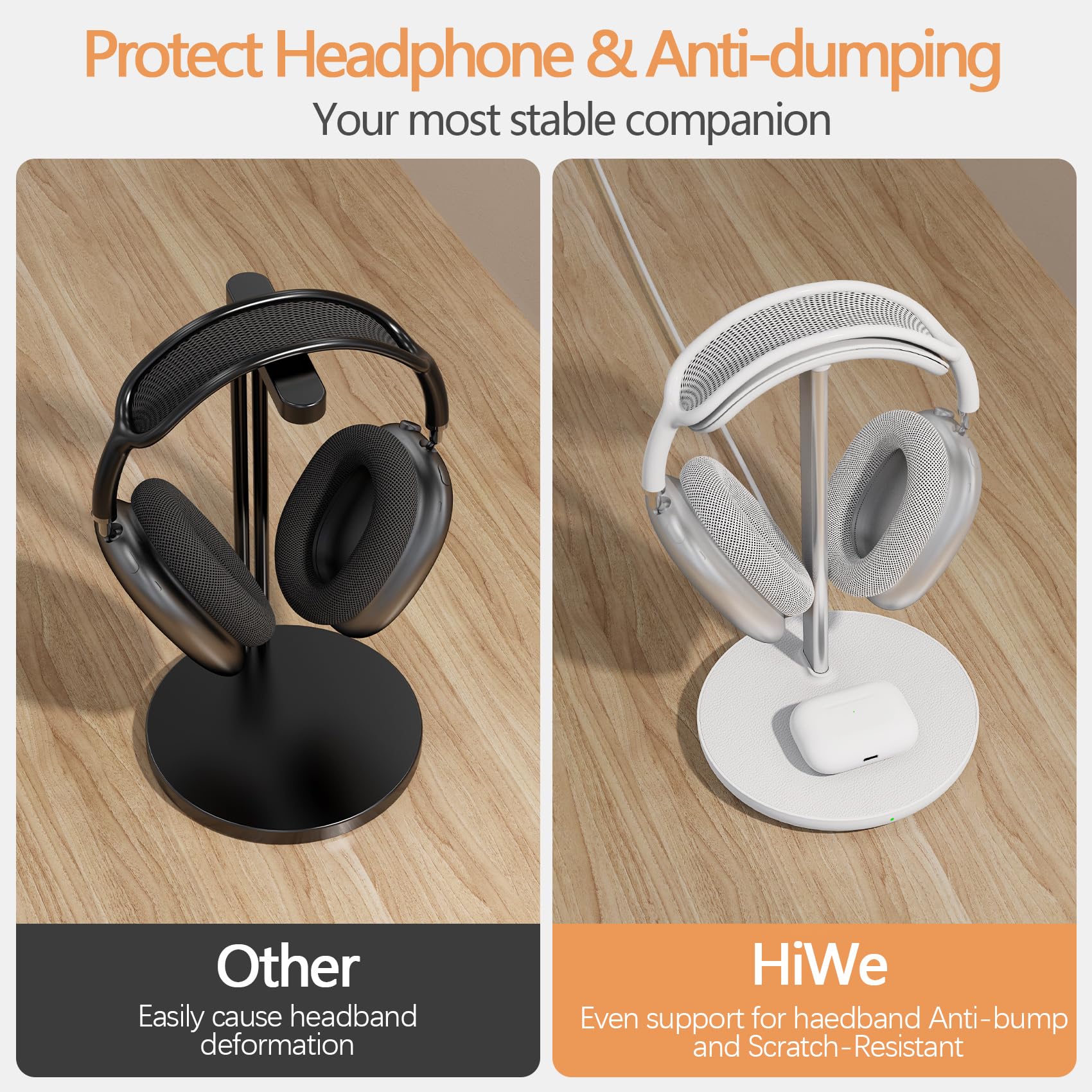 Headphone Stand with Wireless Charger, Gaming Headset Holder Hanger Rack 2 IN 1 Wireless Charging Station Dock for iPhone 15/14/13/12/11 Series, Samsung, AirPods Pro/3/2 and Desk All Headphones, White