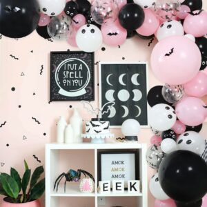 Halloween Party Balloon Arch Garland Kit, 125Pcs 18" 12" 5" Black Pink Latex Balloons 18" BOO Foil Balloon with 3D PVC Bat Halloween Decorations Pack for Halloween Party Decorations Halloween Supplies