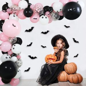 Halloween Party Balloon Arch Garland Kit, 125Pcs 18" 12" 5" Black Pink Latex Balloons 18" BOO Foil Balloon with 3D PVC Bat Halloween Decorations Pack for Halloween Party Decorations Halloween Supplies