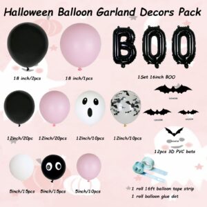 Halloween Party Balloon Arch Garland Kit, 125Pcs 18" 12" 5" Black Pink Latex Balloons 18" BOO Foil Balloon with 3D PVC Bat Halloween Decorations Pack for Halloween Party Decorations Halloween Supplies