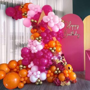 pink orange balloon garland hot pink orange gold metallic pastel pink balloon arch kit latex party balloons for baby shower birthday wedding rainbow encanto party decorations