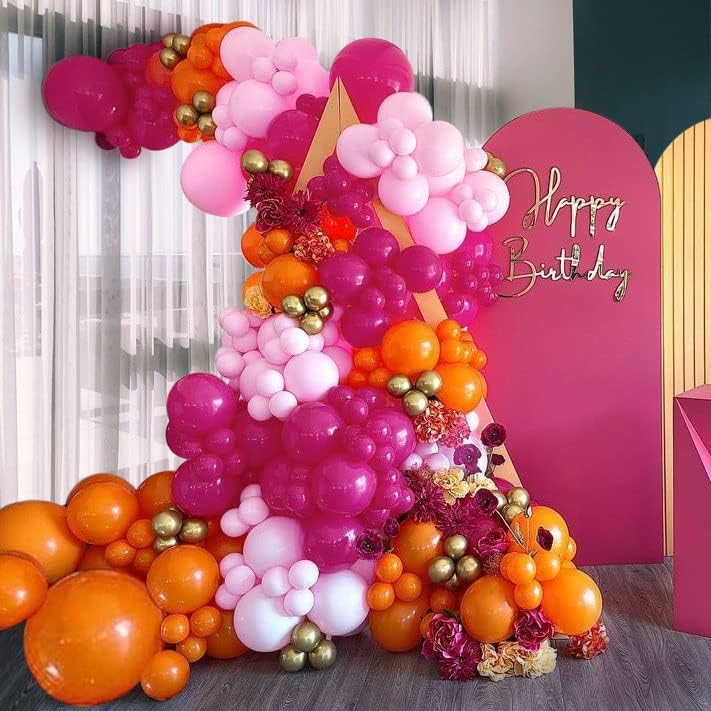 Pink Orange Balloon Garland Hot Pink Orange Gold Metallic Pastel Pink Balloon Arch Kit Latex Party Balloons For Baby Shower Birthday Wedding Rainbow Encanto Party Decorations