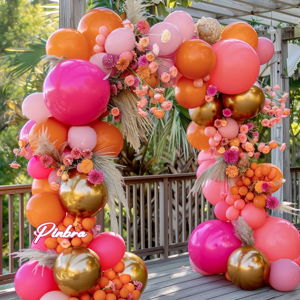 Pink Orange Balloon Garland Hot Pink Orange Gold Metallic Pastel Pink Balloon Arch Kit Latex Party Balloons For Baby Shower Birthday Wedding Rainbow Encanto Party Decorations