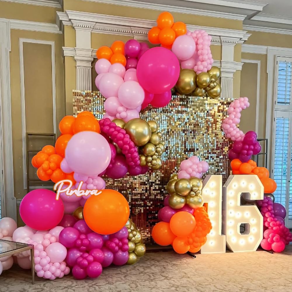 Pink Orange Balloon Garland Hot Pink Orange Gold Metallic Pastel Pink Balloon Arch Kit Latex Party Balloons For Baby Shower Birthday Wedding Rainbow Encanto Party Decorations