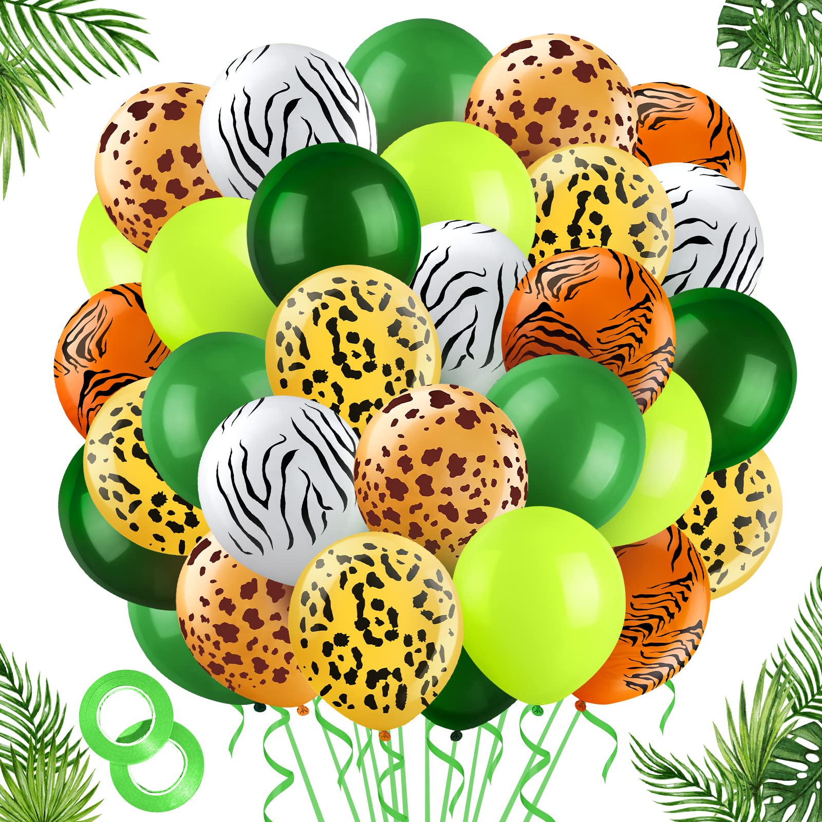 100 Pcs Jungle Balloons Party Decorations 12 Inch Safari Animal Print Latex Balloons Jungle Party Balloons Leopard Tiger Printed Green Balloons for Birthday Party Wild First Baby Shower Supplies