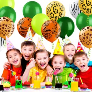 100 Pcs Jungle Balloons Party Decorations 12 Inch Safari Animal Print Latex Balloons Jungle Party Balloons Leopard Tiger Printed Green Balloons for Birthday Party Wild First Baby Shower Supplies