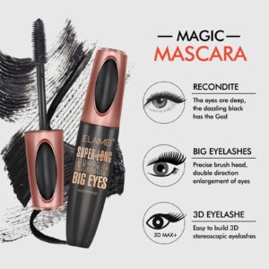 4D Silk Fiber Big Eye Lash Mascara, Mascara Black Volume And Length Intense Long Lasting, Waterproof No Clumping, Lengthening Thicking Volumizing Luxuriously Longer Mascara