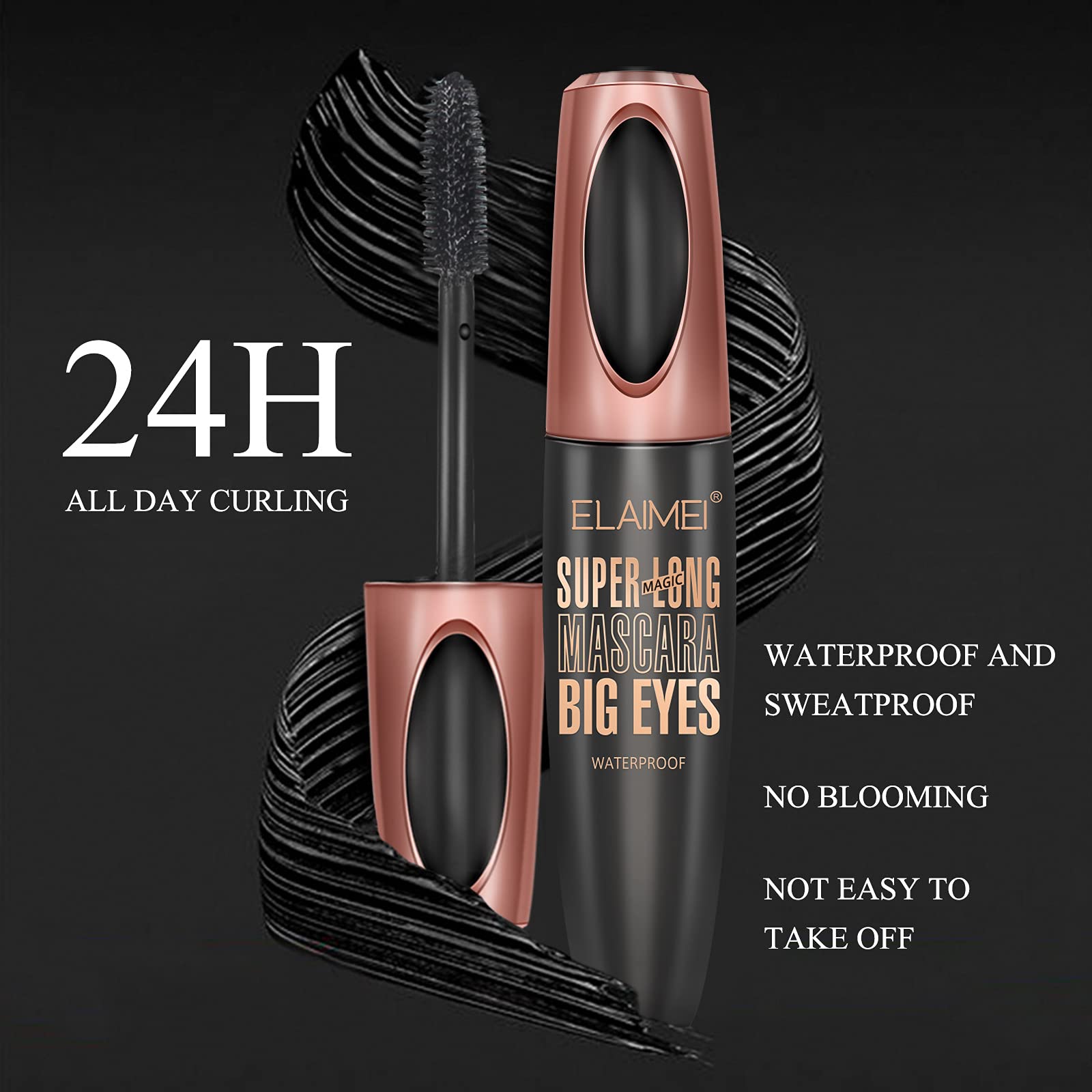 4D Silk Fiber Big Eye Lash Mascara, Mascara Black Volume And Length Intense Long Lasting, Waterproof No Clumping, Lengthening Thicking Volumizing Luxuriously Longer Mascara