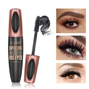 4D Silk Fiber Big Eye Lash Mascara, Mascara Black Volume And Length Intense Long Lasting, Waterproof No Clumping, Lengthening Thicking Volumizing Luxuriously Longer Mascara