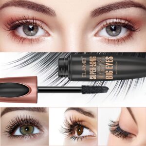 4D Silk Fiber Big Eye Lash Mascara, Mascara Black Volume And Length Intense Long Lasting, Waterproof No Clumping, Lengthening Thicking Volumizing Luxuriously Longer Mascara