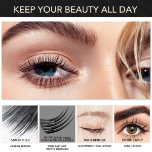 4D Silk Fiber Big Eye Lash Mascara, Mascara Black Volume And Length Intense Long Lasting, Waterproof No Clumping, Lengthening Thicking Volumizing Luxuriously Longer Mascara