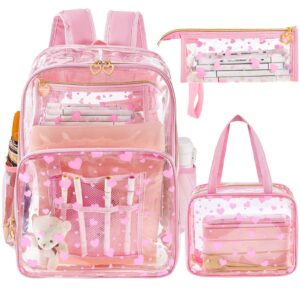 Eccliy 3 Clear Backpack Stadium Approved Backpack Kids Backpacks for Girls Boys First Grade Backpack for Girls Boys (Pink Heart,11 Inch)