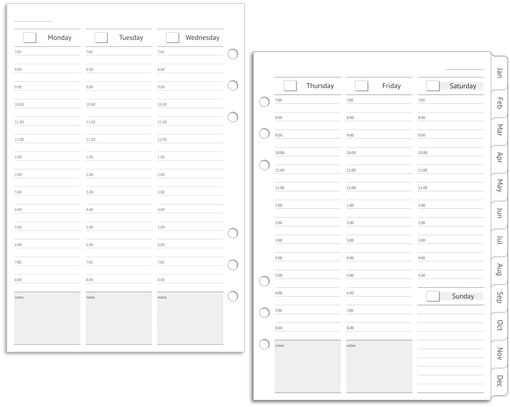 A5 Planner Inserts, Undated Weekly Planner Refills with Coated Monthly Tabs, Daily Schedule, Note Pages, Start Any Time