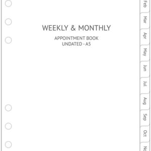 A5 Planner Inserts, Undated Weekly Planner Refills with Coated Monthly Tabs, Daily Schedule, Note Pages, Start Any Time