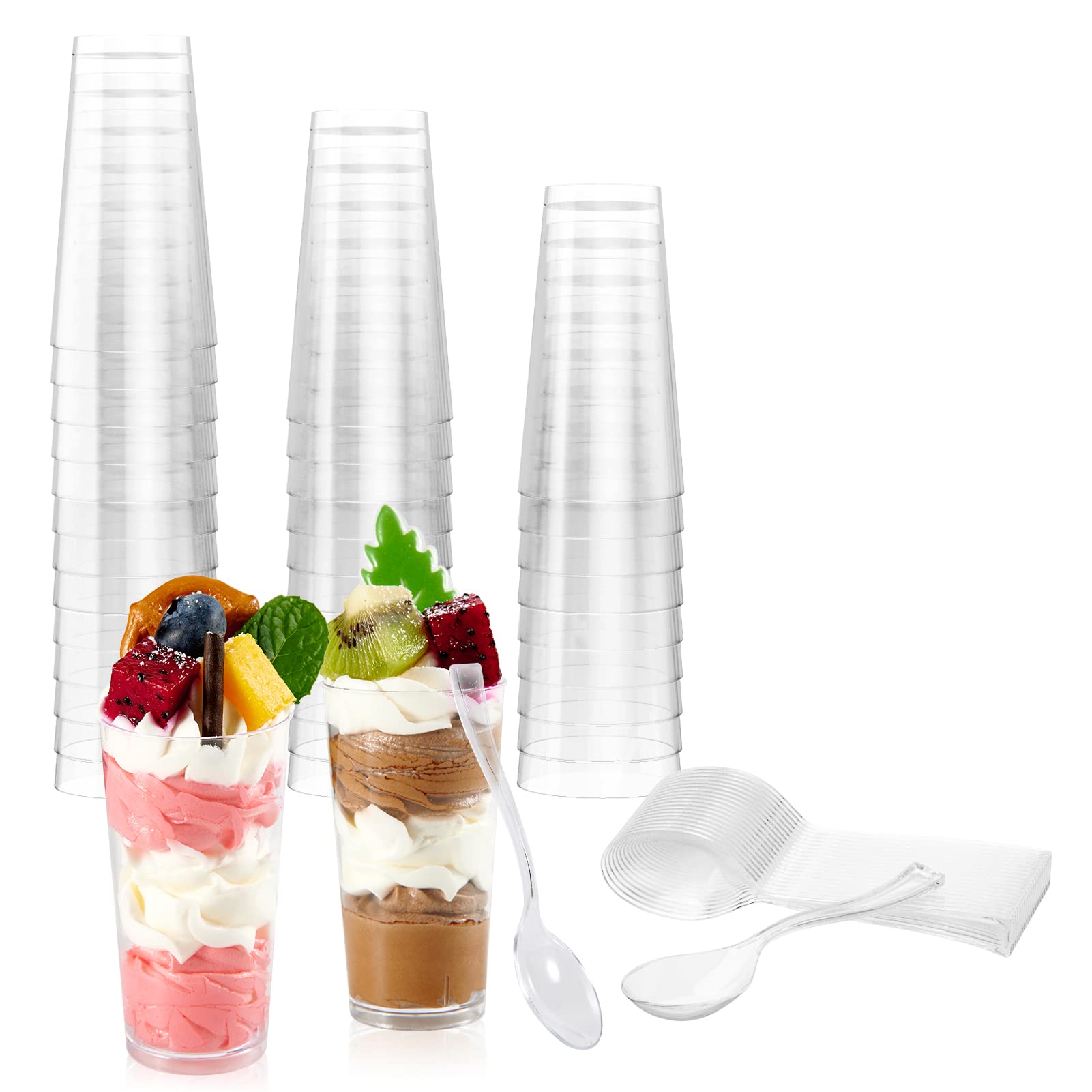 JOLLY CHEF 200 Pack 2.6 oz Mini Dessert Cups with Spoons, Clear Plastic Pudding Appetizer Cups for Party Small Reusable Serving Bowl Ideal for Christmas Halloween Wedding