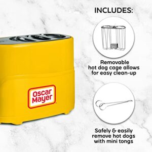 Oscar Mayer 2 Slot Hot Dog and Bun Toaster with Mini Tongs, Hot Dog Toaster Works with Chicken, Turkey, Veggie Links, Sausages and Brats, Yellow