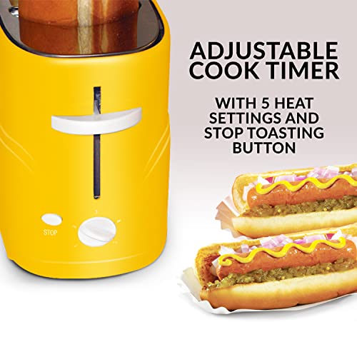 Oscar Mayer 2 Slot Hot Dog and Bun Toaster with Mini Tongs, Hot Dog Toaster Works with Chicken, Turkey, Veggie Links, Sausages and Brats, Yellow