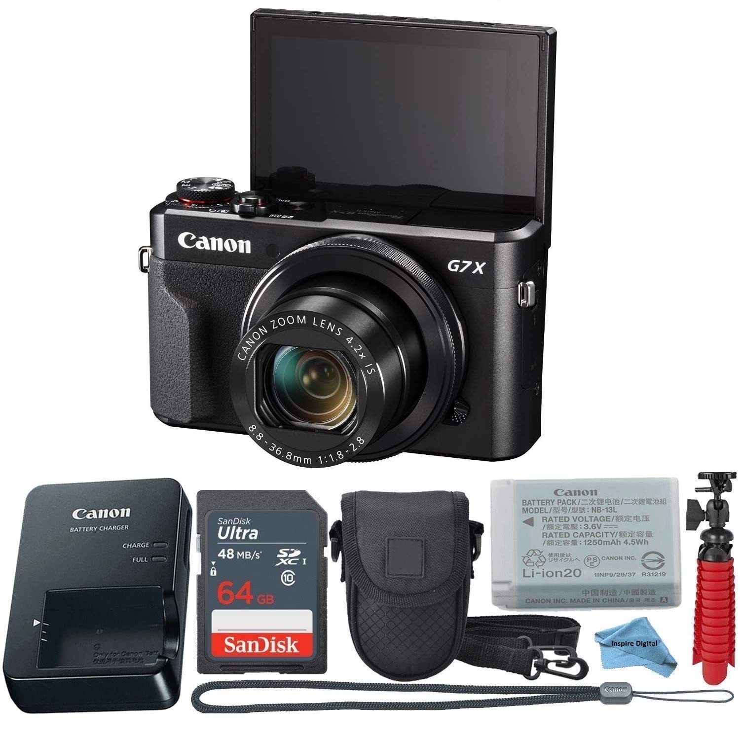 Canon Powershot G7X Mark II Point & Shoot Digital Camera + Accessory Bundle + Inspire Digital Cloth… (Renewed)