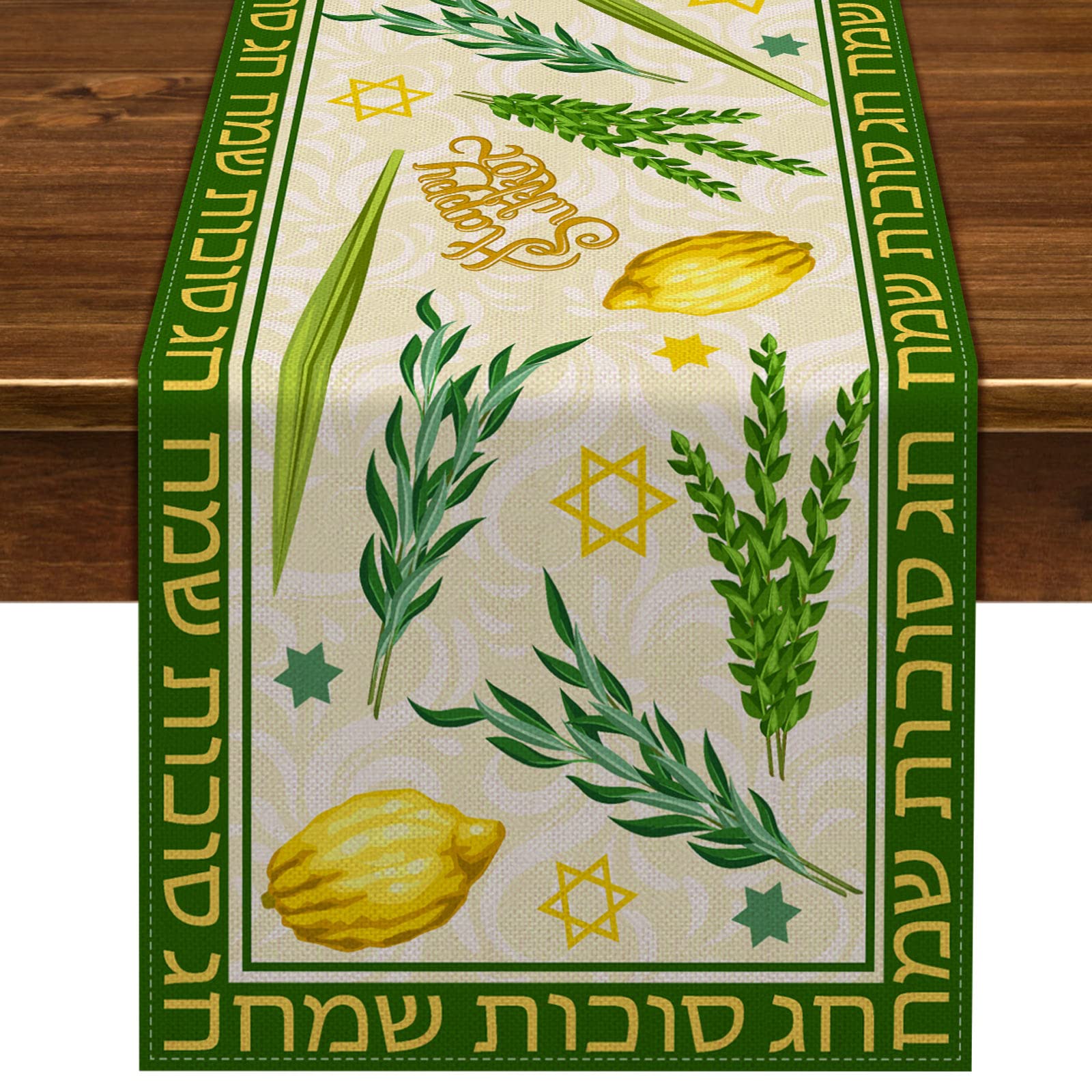 Nepnuser Sukkot Table Runner Sukkah Decorations Etrog Lulav Jewish Party Supply Kitchen Dining Room Table Decor 72inches