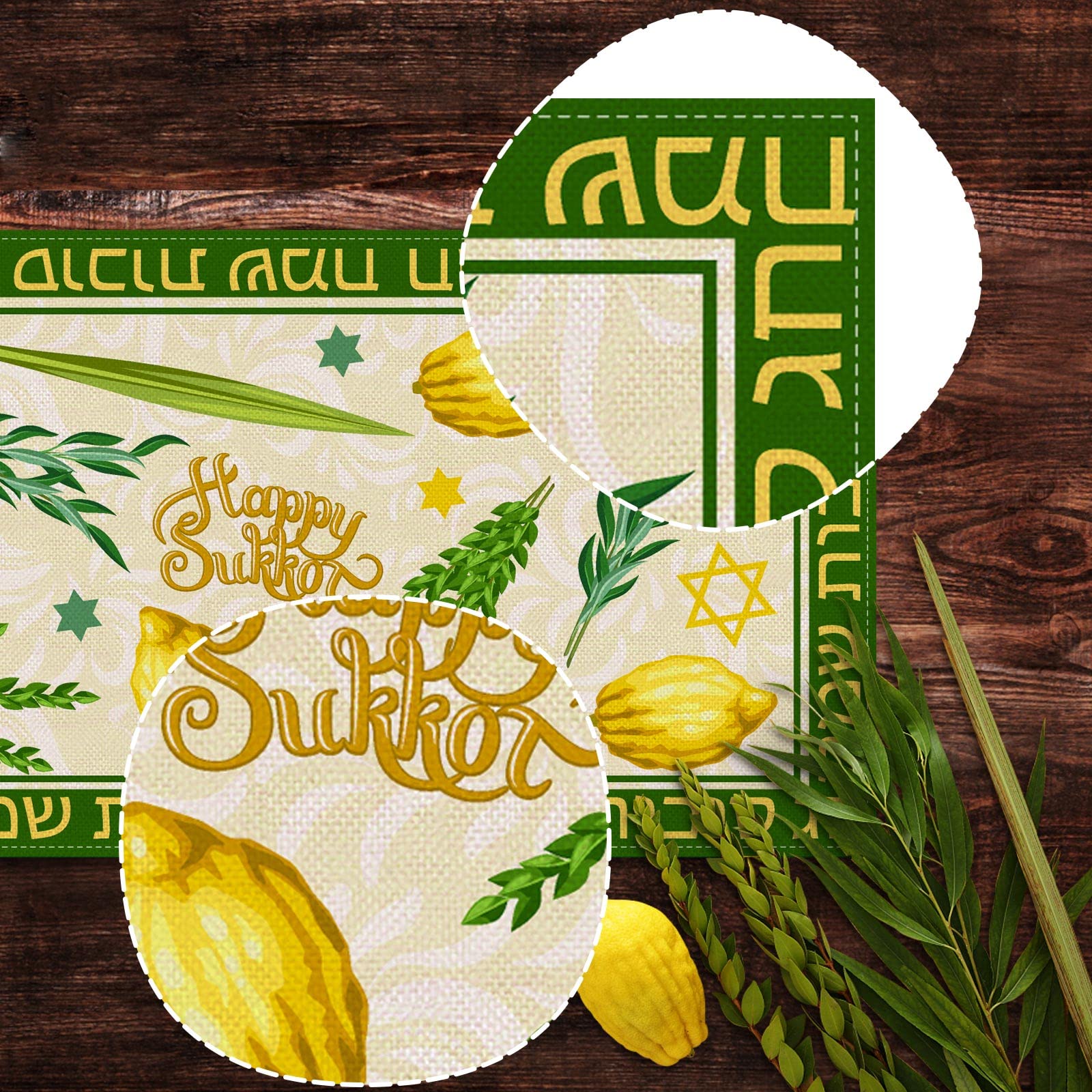 Nepnuser Sukkot Table Runner Sukkah Decorations Etrog Lulav Jewish Party Supply Kitchen Dining Room Table Decor 72inches