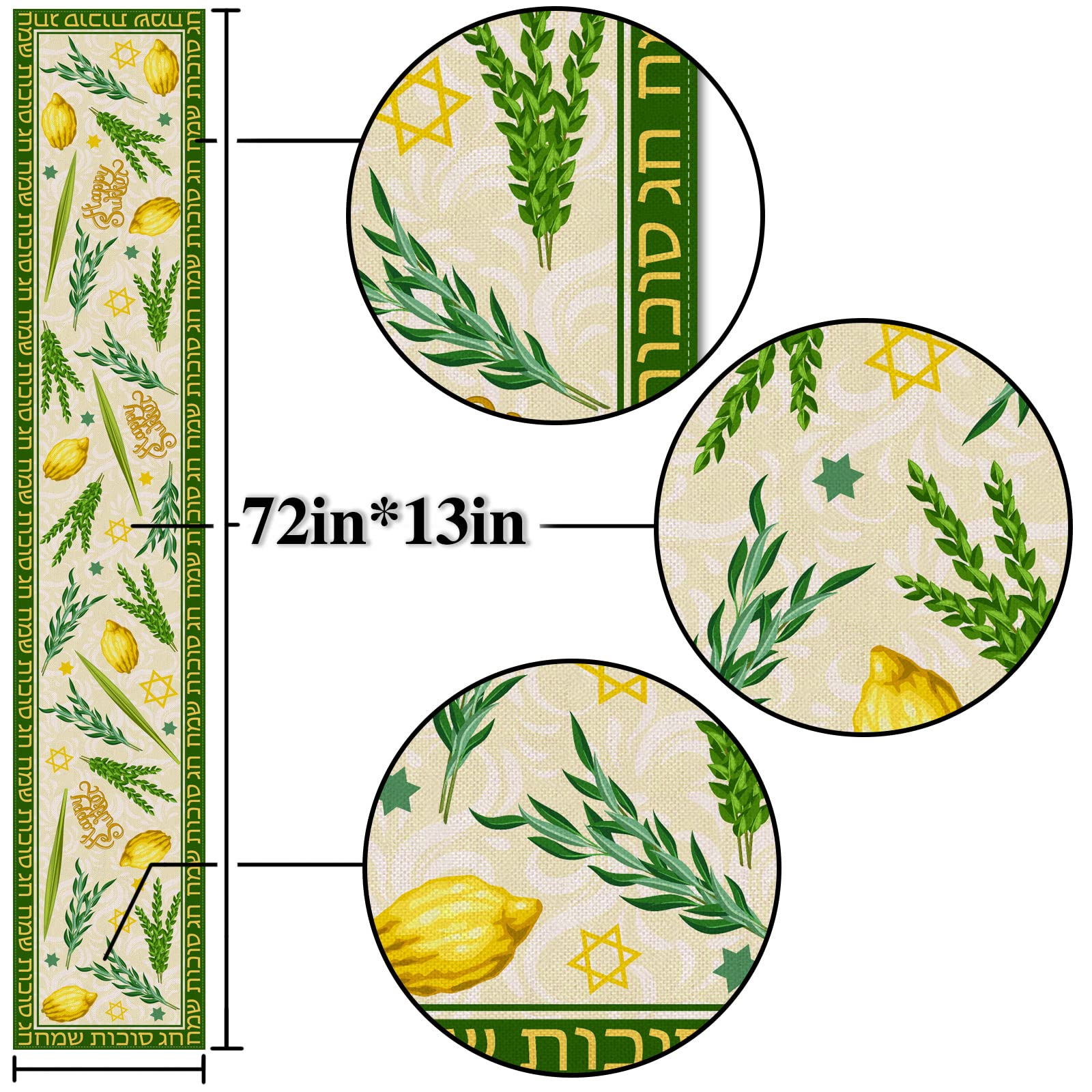 Nepnuser Sukkot Table Runner Sukkah Decorations Etrog Lulav Jewish Party Supply Kitchen Dining Room Table Decor 72inches