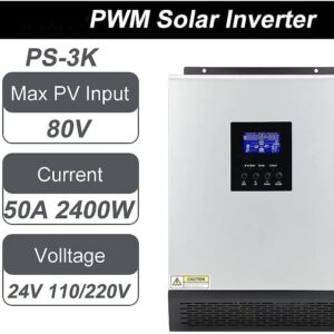 ERTY 3KVA Hybrid Solar Inverter 24V 110V 220V Pure Sine Wave Solar Inversor Built-in 50A PWM Solar Controller Battery Charger (24Vdc 110-120V)