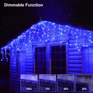 Brightown Christmas Icicle Lights Outdoor, 33 Feet 72 Drops with 384 LED, 8 Modes Waterproof Connectable Twinkle Fairy String Light for Christmas Thanksgiving Hanging Icicles (Blue & White)