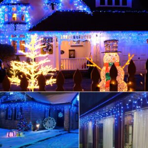 Brightown Christmas Icicle Lights Outdoor, 33 Feet 72 Drops with 384 LED, 8 Modes Waterproof Connectable Twinkle Fairy String Light for Christmas Thanksgiving Hanging Icicles (Blue & White)