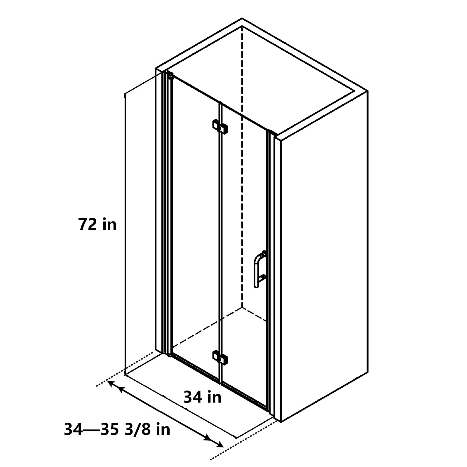 ExBrite 34-35.5 in.W x 72 in.H Bifold Frameless Glass Shower Door,1/4 in. Fold Clear Glass Shower Panel Pivot Swing Shower Doors,Matte Black Finish,Reversible Installation