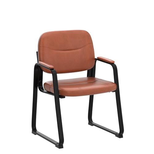 CLATINA Reception Chair with Sled Base and Bonded Leather Padded Armrests, Modern Style Guest Chair for Office Meeting Waiting Room Conference Desk, Brown (4 Pack)