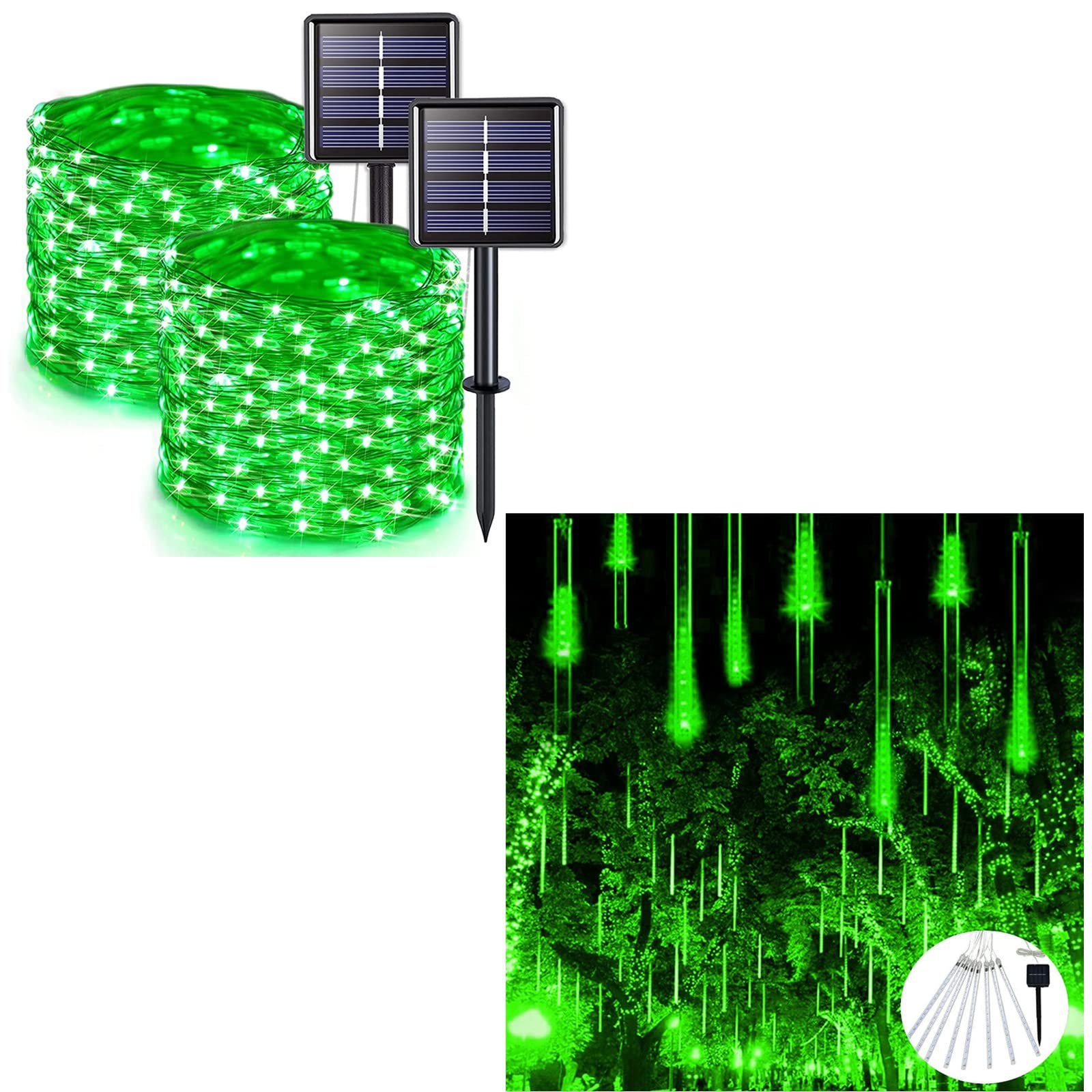 JMEXSUSS 2 Pack Solar Fairy Lights/Solar Meteor Shower Rain Lights Green