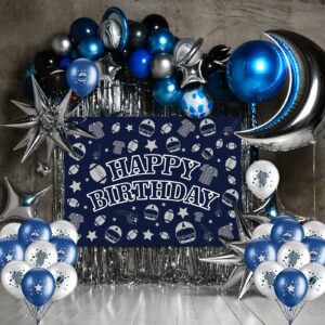 Oudain 22 Pcs Cowboy Birthday Party Supplies Set Include 1 Cowboy Backdrop 20 Birthday Balloons 1 Ribbon Navy Blue Football Birthday Decoration for Football Sports Themed Game Party Celebration