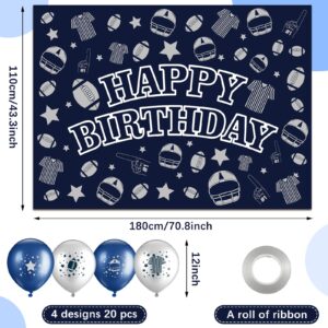 Oudain 22 Pcs Cowboy Birthday Party Supplies Set Include 1 Cowboy Backdrop 20 Birthday Balloons 1 Ribbon Navy Blue Football Birthday Decoration for Football Sports Themed Game Party Celebration