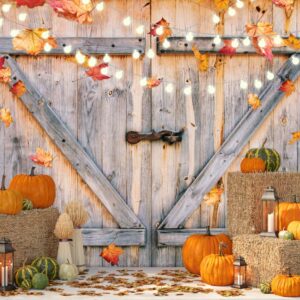 LYCGS 8X6FT Fall Thanksgiving Backdrop Autumn Pumpkin Harvest Barn Background Hay Maple Leaves Baby Shower Banner Supplies Photo Booth Prop X-53