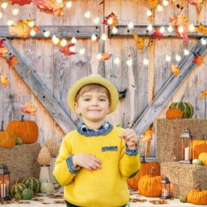 LYCGS 8X6FT Fall Thanksgiving Backdrop Autumn Pumpkin Harvest Barn Background Hay Maple Leaves Baby Shower Banner Supplies Photo Booth Prop X-53