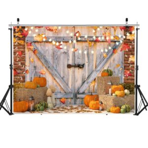 LYCGS 8X6FT Fall Thanksgiving Backdrop Autumn Pumpkin Harvest Barn Background Hay Maple Leaves Baby Shower Banner Supplies Photo Booth Prop X-53