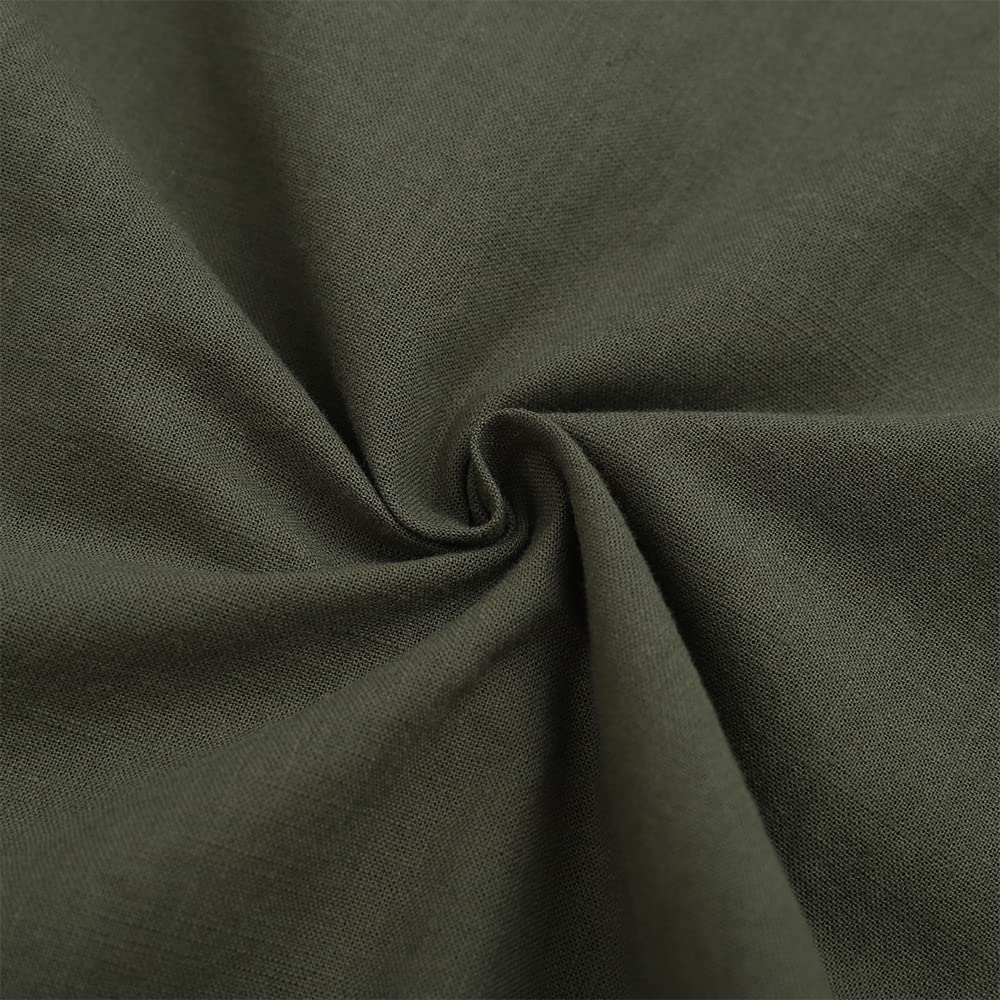 JEKAOYI Mens Casual Long Sleeve Cotton Linen Shirts Buttons Down Solid Plain Roll-Up Sleeve Summer Beach Shirts Olive Green