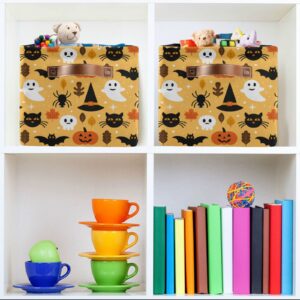 Large Storage Basket Halloween Spooky Skull Pumpkin Black Cat Foldable Storage Box Organizer Bins with Handles for Bedroom Home Office