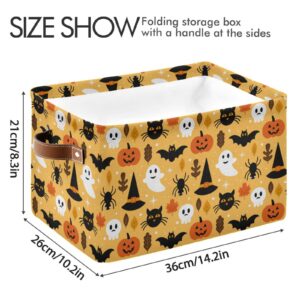 Large Storage Basket Halloween Spooky Skull Pumpkin Black Cat Foldable Storage Box Organizer Bins with Handles for Bedroom Home Office