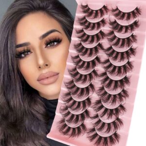 milybest lashes false eyelashes 10 pairs fluffy cat eye faux mink lashes pestañas postizas d curl volume fake lashes wispy natural look eye lashes strip sets pack