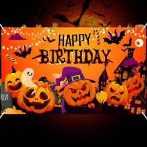 halloween birthday party decorations halloween birthday banner happy birthday halloween backdrop for outdoor indoor home decor halloween birthday party decor, 35.4 x 59 inch (bat)