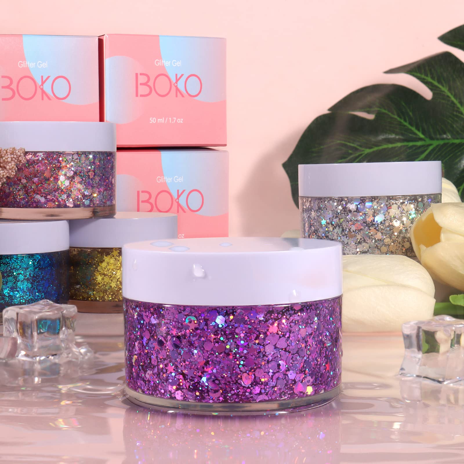 Boko 1.76oz Body Glitter Gel, Holographic Purple Liquid Chunky Glitter Lotion Mermaid Sequins for Face Hair and Body Makeup, Festival Clothing, Rave Accessories and Costume - Amethyst Orchid