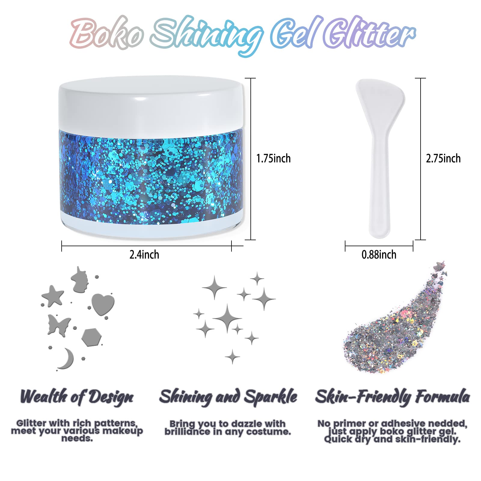 Boko 1.76oz Body Glitter Gel, Holographic Purple Liquid Chunky Glitter Lotion Mermaid Sequins for Face Hair and Body Makeup, Festival Clothing, Rave Accessories and Costume - Amethyst Orchid