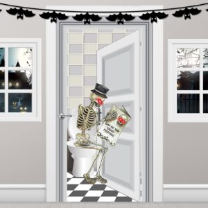 tatuo skeleton door decorations skeleton door cover halloween bathroom backdrop background halloween indoor decoration party supplies, 30 x 60 inches